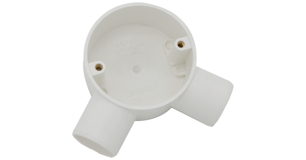 Univolt CB20AWH 2 Way Angle Circular Box 20mm White | Electric Vault Ltd