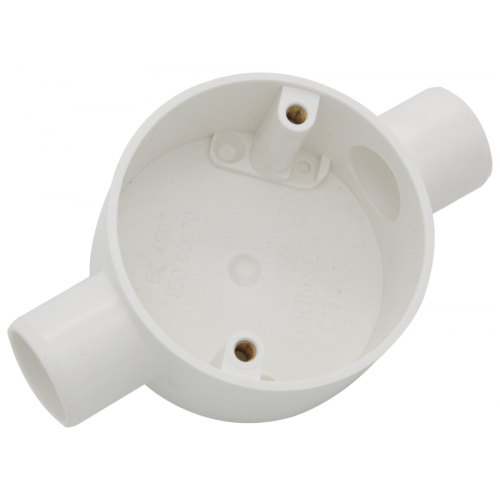 Univolt CB202WH 2 Way Through Circular Box 20mm White | Electric Vault Ltd