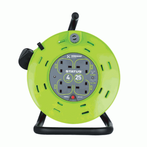 Status S25M13ACR2 25 Metre 4 Socket Extension Cable Reel 13A Green ...
